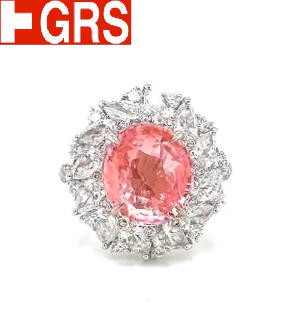 同行要求暫下【台北周先生】天然蓮花剛玉 粉紅橙色藍寶石 6.04克拉 帕帕拉夏 無燒濃郁 錫蘭產 18K金美戒 送GRS證書 | Yahoo拍賣