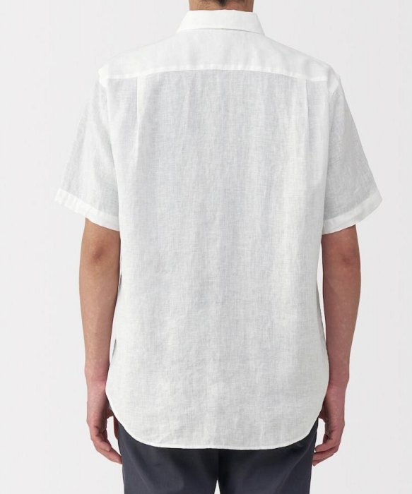 ＊一元起標無底價＊全新專櫃真品MUJI無印良品雜誌型男2025夏季型男100%純亞麻纖維素材純白色水洗素面素色短袖襯衫/M號市價1190 | Yahoo拍賣