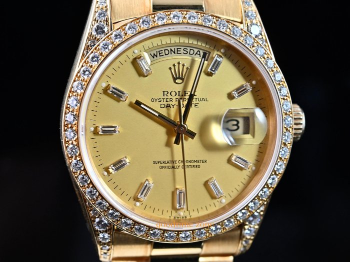 [現貨]ROLEX 勞力士 18388 DAY-DATE 稀有金色 原裝冰糖鑽面 原鑲鑽腳 原鑲鑽圈 18黃K金 36mm LRK376 ...