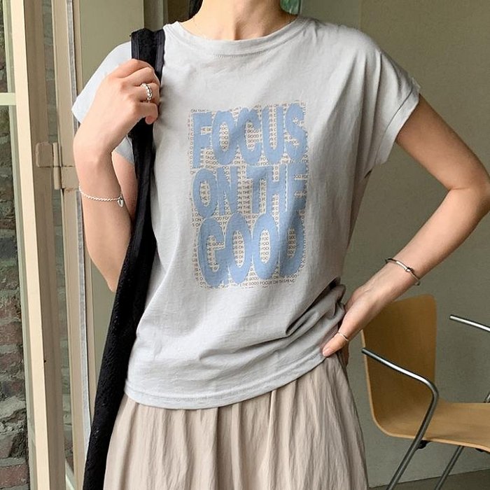 Bellee 正韓 大小字母圓領蓋袖純棉上衣 (4色) 【0723-17】 | Yahoo拍賣