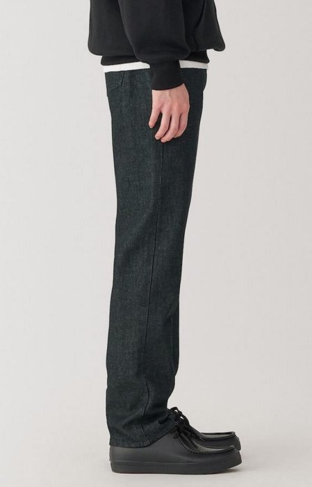 ＊一元起標無底價＊全新專櫃真品MUJI 2025年無印良品當季款時尚吉貝木棉混丹寧素材黑色極簡丹寧微合身直筒牛仔褲/W32市價1390 | Yahoo拍賣