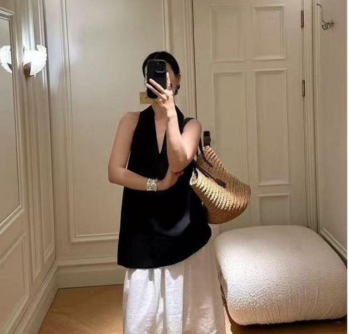 【木棉衣舖】韓版寬鬆V領無袖漢麻襯衫 -0625 | Yahoo拍賣