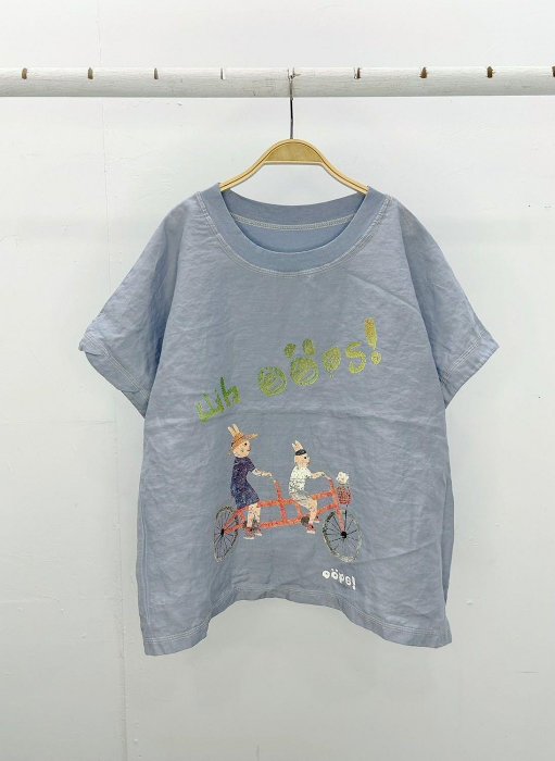 【售出 】 OoO三元OoO韓國進口-OOPS 前麻紗.後接彈性棉.兔子騎車.圓領T | Yahoo拍賣