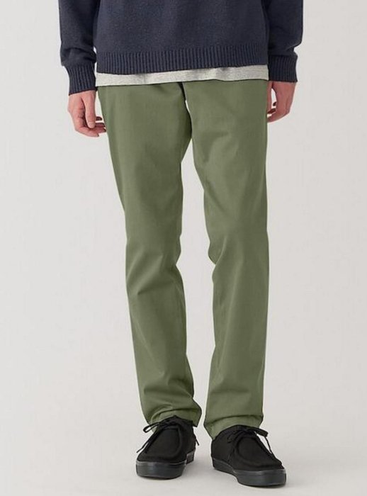 ＊一元起標無底價＊全新真品MUJI 無印良品當季休閒街頭型男時尚基本款有機棉彈性綾織百搭時尚卡其綠色合身休閒褲/W33 | Yahoo拍賣