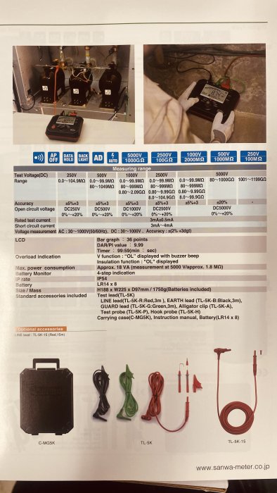 SANWA MG5000 日本三和（sanwa）絕緣高阻計 250V 500V 1000V 2500V 5000V | Yahoo拍賣