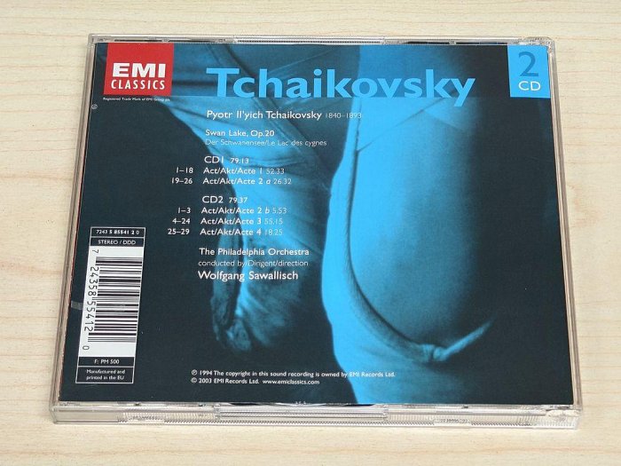 【駱克二手古典CD】TCHAIKOVSKY SWAN LAKE WOLFGANG SAWALLISCH 巧裝2CD 歐洲版 內裡黃斑 封底霉點 | Yahoo拍賣