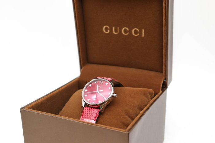 【高雄青蘋果3C】GUCCI YA126584 G-Timeless 紅 皮革手錶 29MM #42001 | Yahoo拍賣