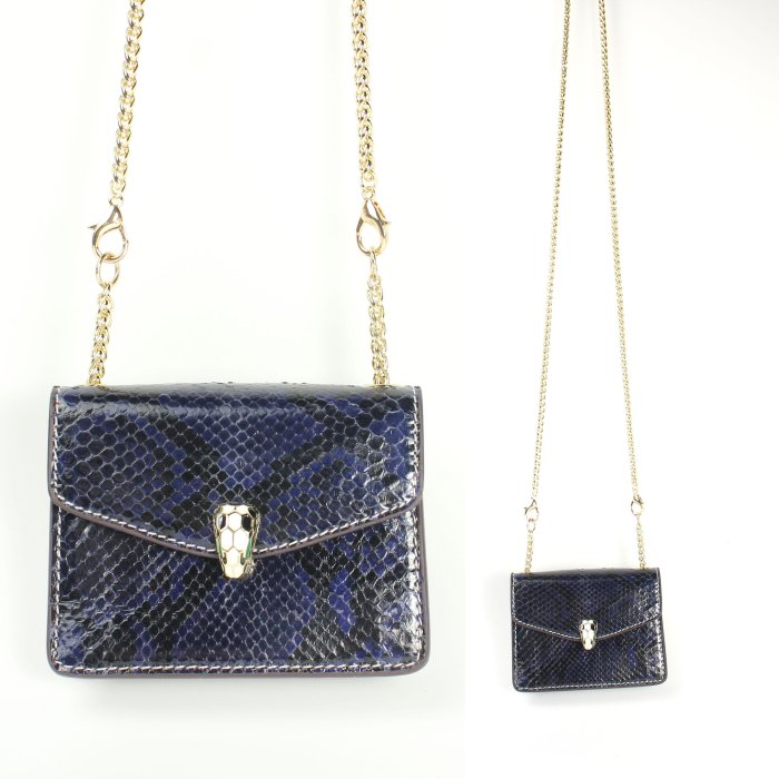 【桑園の】未使用庫存品 珍稀蟒蛇皮 漸變靛藍 精巧輕便 金鍊斜背 零錢包 卡包 口紅包 斜背包 P 5014 | Yahoo拍賣