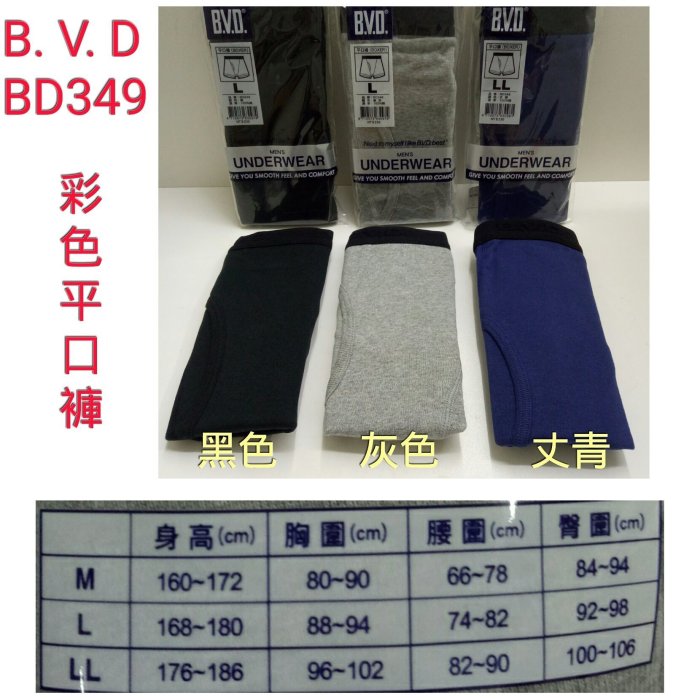 【晉新】BVD貨號BD349_純棉彩色平口褲_四角褲_B.V.D_男性內褲_原價230元_尺寸M.L.LL | Yahoo拍賣