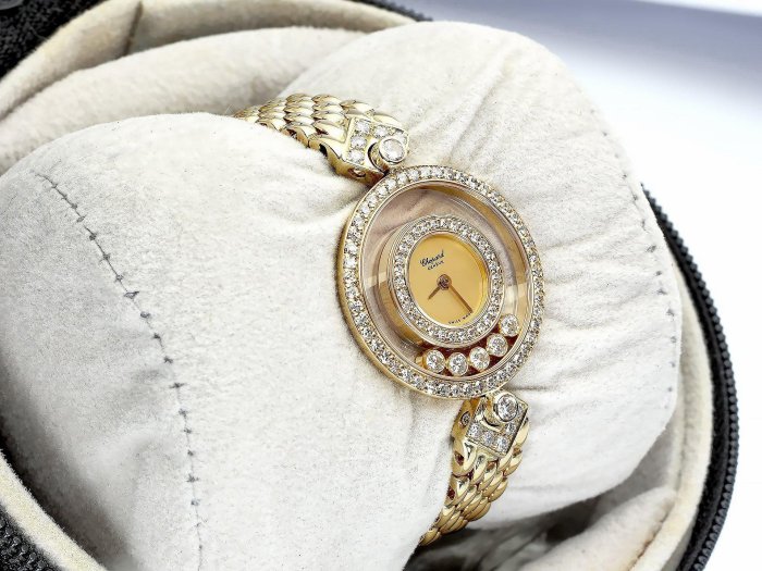 賀成交【JDPS 御典品 / 名錶專賣】Chopard 蕭邦錶型號20/3957 Happy Diamonds 石英 後加18K金錶帶 編號:P1130706R | Yahoo拍賣