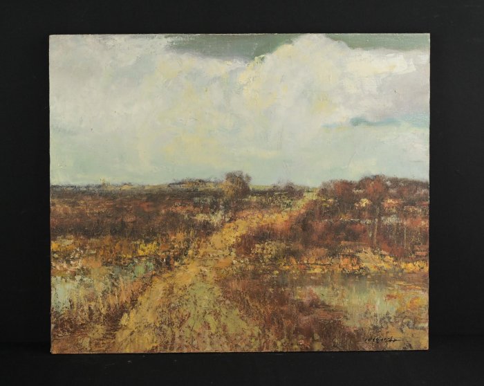 《玖隆蕭松和 挖寶網L》油畫框 風過秋原 秋野小徑 鄉間景色 風景油畫 有款 藝術擺件 (10198) | Yahoo拍賣