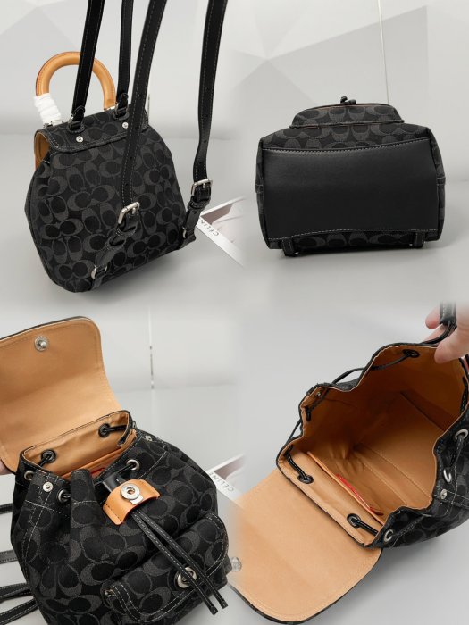 NaNa代購 Coach CJ833 緹花帆布女士後背包 抽繩翻蓋雙肩背包 Mini背包 內置隔層 大容量 附購證 | Yahoo拍賣