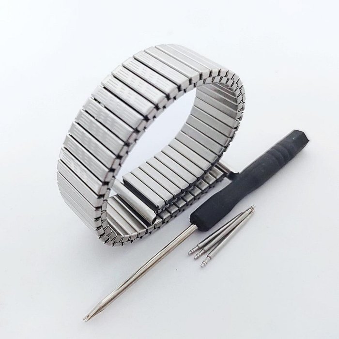 【timekeeper】 全新20mm不鏽鋼彈性錶帶/伸縮帶+拆錶帶工具+錶耳針(銀色) | Yahoo拍賣