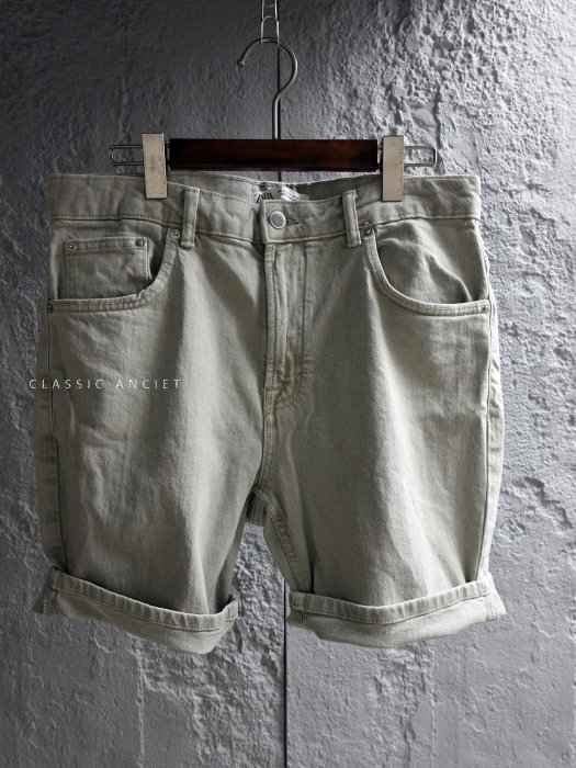 CA 西班牙品牌 ZARA 淺灰綠仿舊 牛仔短褲 34腰 一元起標無底價E347 | Yahoo拍賣
