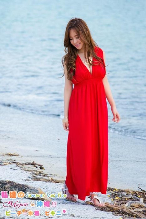 [瑪嘉妮Majani] 日系中大尺碼 性感深V 露背綁帶 浪漫 顯白 洋裝 沙灘裙 伴娘服 零碼出清 特價390元 ds-188 | Yahoo拍賣