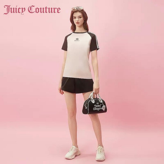 25mart【一元起標】美國 女 字母皇冠刺繡 拼色 圓領 短袖 T恤 粉色黑袖 L | Yahoo拍賣