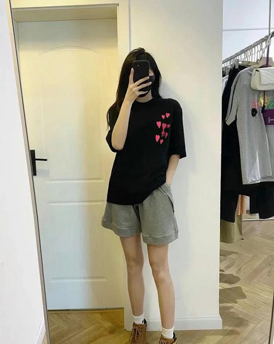 220g精梳純棉特價福利高品質不起球不變形AMI新款爱心A组合印花寬松落肩款大版型短袖男女同款T恤S-3XL | Yahoo拍賣