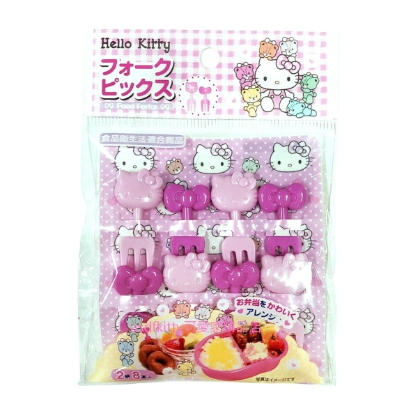 asdfkitty*KITTY大臉蝴蝶結食物叉-8入-便當裝飾叉/宴會點心叉/水果叉-日本正版商品 | 刀/叉/牛排刀 | Yahoo購物中心