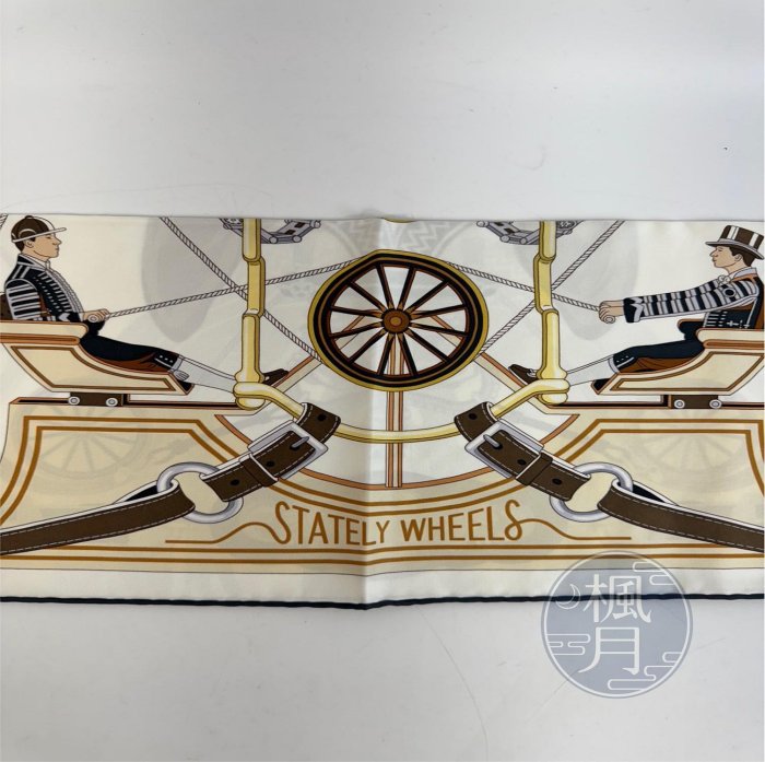 HERMES 白底 綠馬頭 STATELY WHEELS 絲巾 90x90 | Yahoo拍賣