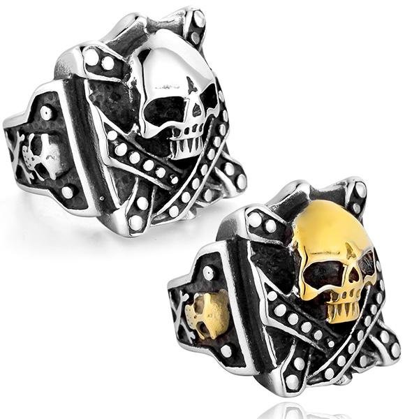 QBOX 》FASHION 飾品【RBR-Q026】精緻個性復古龐克風方面骷顱頭鈦鋼戒指/戒環 | Yahoo拍賣