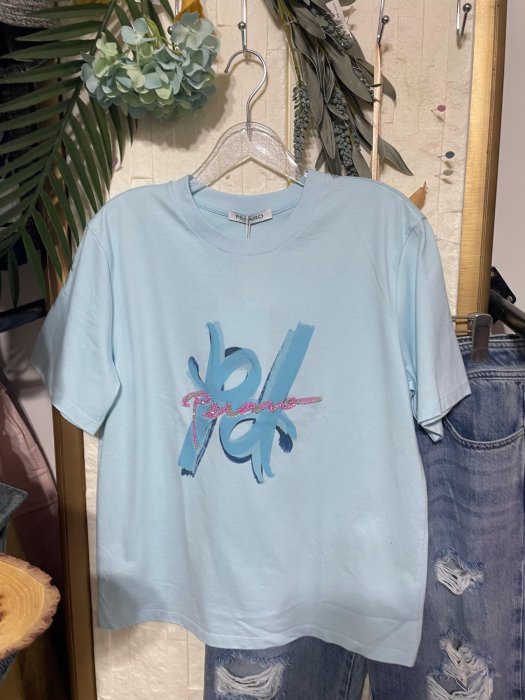 *~Amy精品~*24年春夏PESARO 黃蕙玲設計師(時尚~高檔 縫串珠印Pd棉T)3色 | Yahoo拍賣