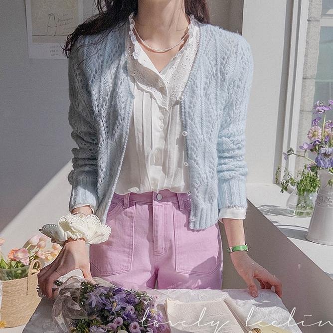 Bellee 正韓 柔軟細緻絲滑質感~♥蓬鬆珍珠紐扣開襟針織外套 (2色) 【0310-26】 | Yahoo拍賣