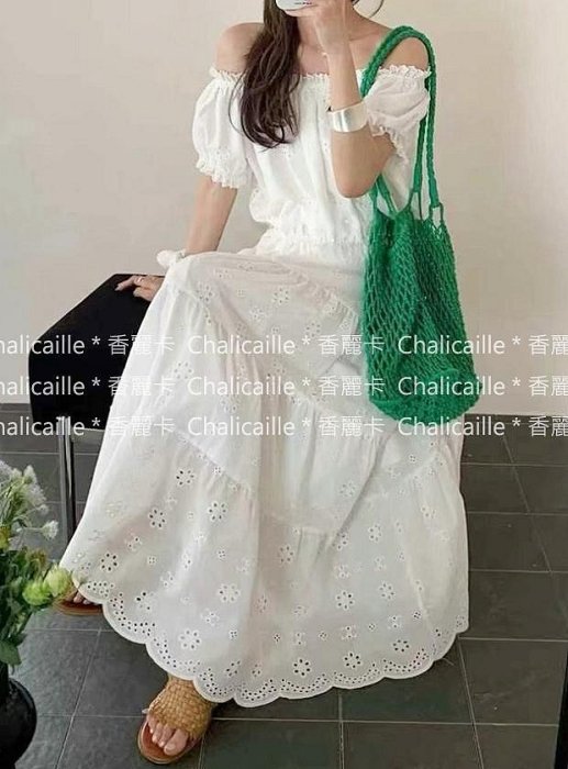 Chalicaille * 香麗卡。正韓。H777雕花下擺鬆緊上衣蛋糕裙SET 白 藍 fancyfancy 花猴 | Yahoo拍賣