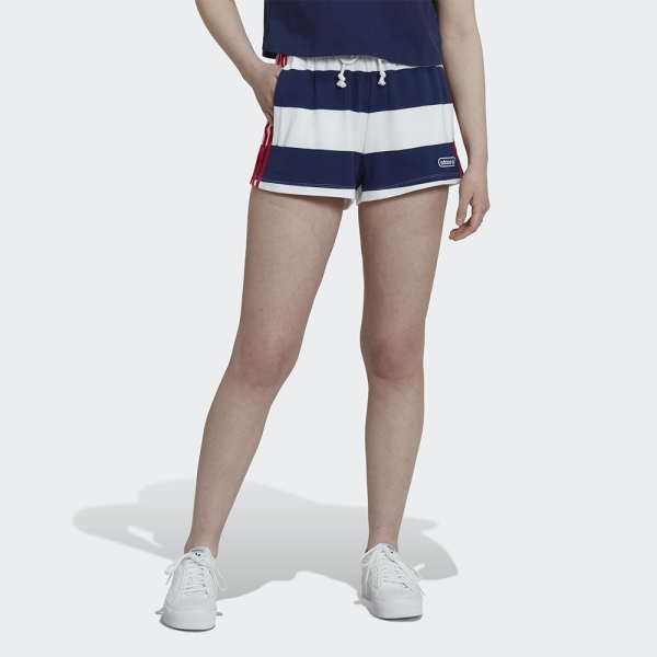 Adidas 女 短褲 抽繩 條紋 口袋 棉 藍白 HL6559 | adidas | Yahoo購物中心