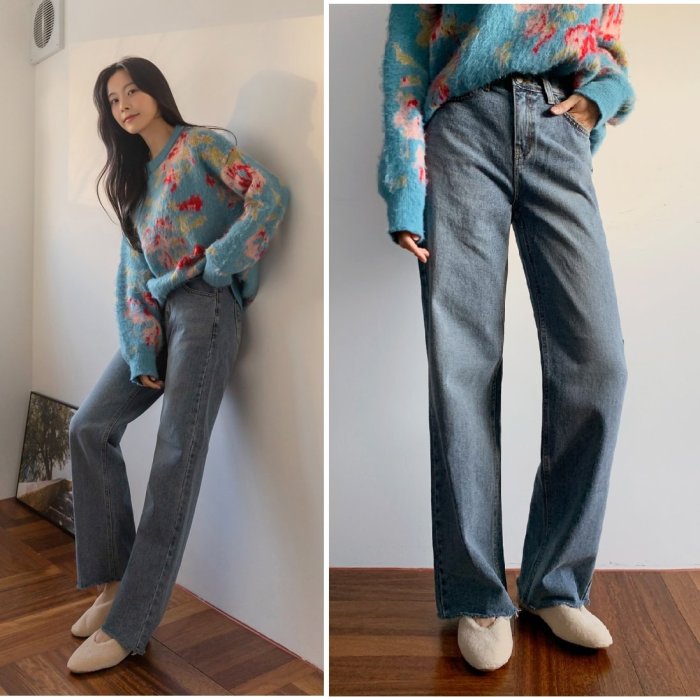 Forever Kids 復古刷色後鬆緊腰 牛仔寬管直筒褲【V23421】韓國代購 | Yahoo拍賣