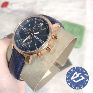 帝安諾-實體店面 FOSSIL 手錶 時尚 簡約 皮錶帶 三眼 三環 掛日期 湛藍 玫瑰金 BQ1704 | Yahoo拍賣