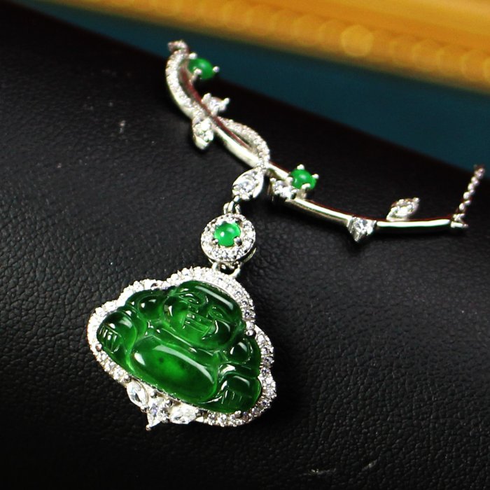 【桑園の】天然翡翠A貨 高冰陽綠 佛公 彌勒佛 S925 項鍊 證書 盒附 (委託品) Q 5293 A01 | Yahoo拍賣