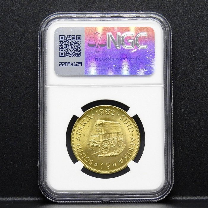 【周日結標】(Y052-32)=鑑定幣=1962年 南非 1CENT銅幣=1枚=NGC MS65 =保真 | Yahoo拍賣