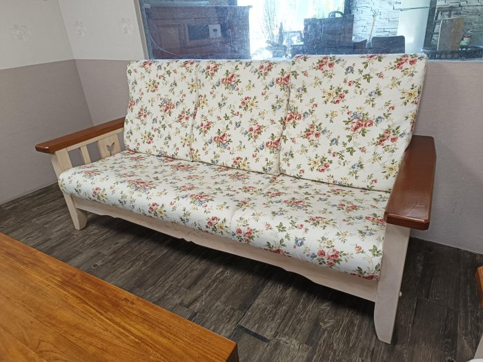 【國民二手樂活館】圓夏家具鄉村風橡木+紐西蘭松木三人沙發(附替換椅套) 自取價8500 | Yahoo拍賣