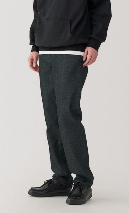 ＊一元起標無底價＊全新專櫃真品MUJI 2025年無印良品當季款時尚吉貝木棉混丹寧素材黑色極簡丹寧微合身直筒牛仔褲/W32市價1390 | Yahoo拍賣
