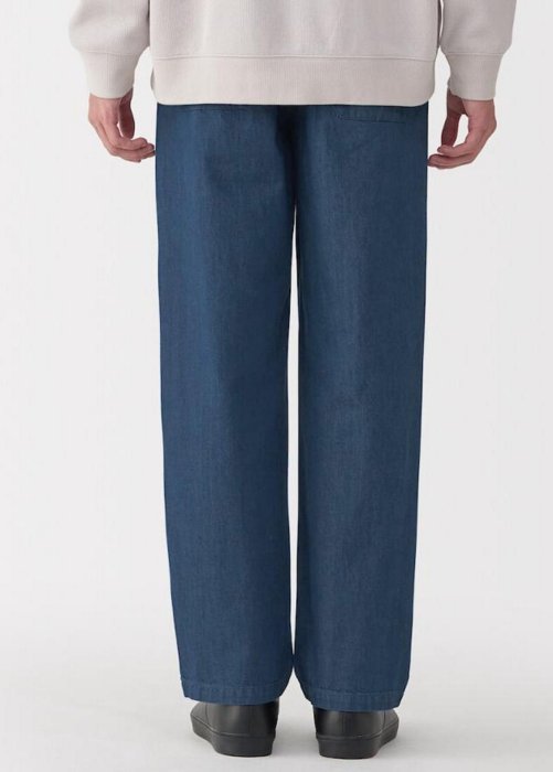 ＊一元起標無底價＊全新專櫃真品MUJI 無印良品2025夏季時尚雜誌型男當季限定100%純棉丹寧布水洗深藍色舒適寬版丹寧休閒長褲/L號 | Yahoo拍賣