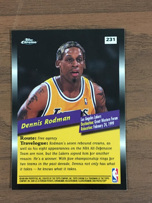 【畢拉卡鋪】Dennis Rodman 1998-99 Topps Chrome Movin On 小蟲羅德曼熱門湖人隊普卡一張 | Yahoo拍賣