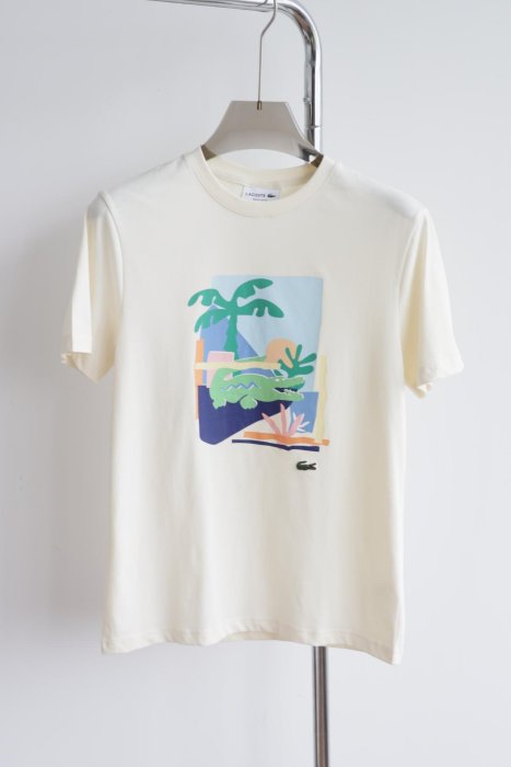 25mart【一元起標】法國 男女 情侶款 椰子樹印花 小標繡 圓領 短袖 T恤 米色 S | Yahoo拍賣