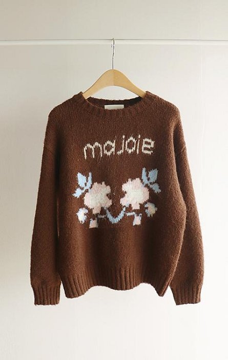 Bellee 正韓 厚實舒適休閒花卉刺繡長袖針織上衣 (2色) 【1107-6】 | Yahoo拍賣