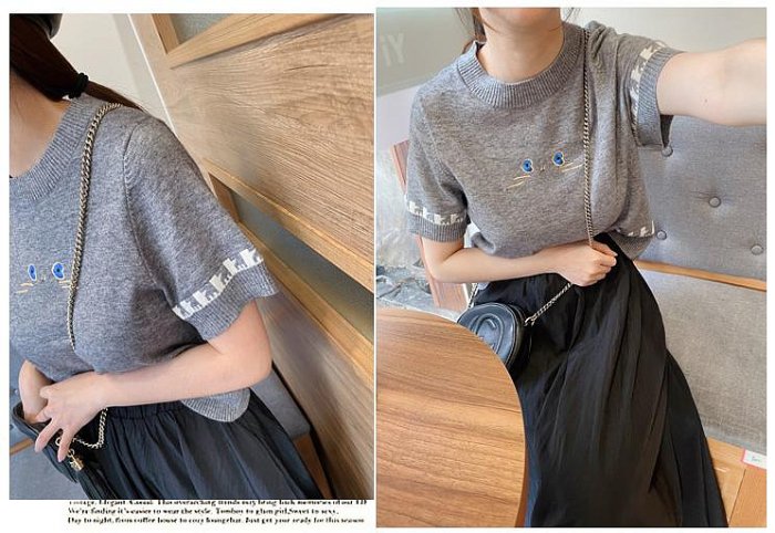 ＊EBO_KR＊韓 超Q刺繡小貓設計感柔彈針織衣 | Yahoo拍賣