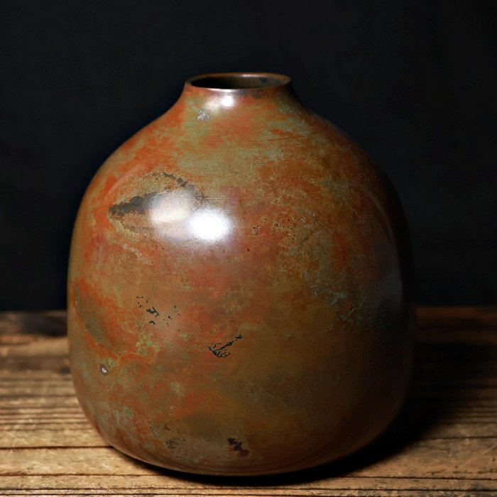 【桑園の】日本 紫斑銅 947g 厚實銅器 花器 一輪插 賞瓶 作家底款 T 3379 | Yahoo拍賣