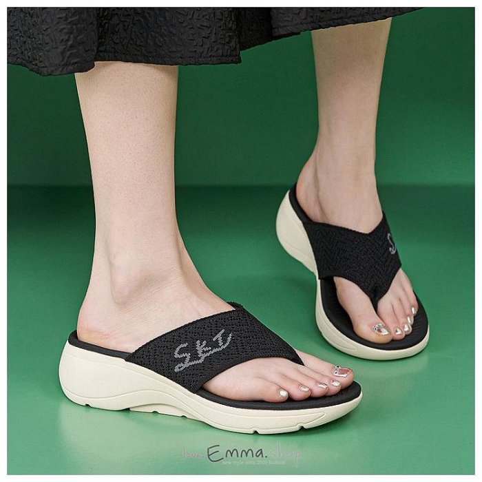EmmaShop艾購物-韓國同步上新-春夏款透氣飛織舒適厚底夾腳涼拖鞋 | Yahoo拍賣