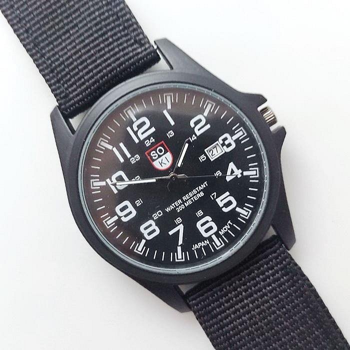 【timekeeper】 全新軍事風Soki霧黑大錶徑日期顯示石英錶(黑面) | Yahoo拍賣