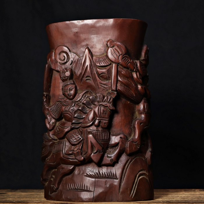 【桑園の】藏家讓 酸枝木 1164g 巾幗圖 實木雕刻 筆筒 (委託品) T 3273 A12 | Yahoo拍賣