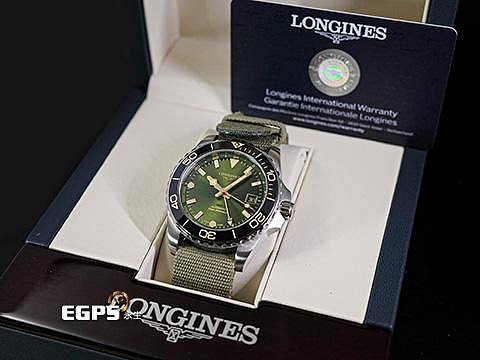 LONGINES 浪琴 HydroConquest GMT 康卡斯 深海征服者 L37904062綠色太陽紋面盤 合成纖維紡織錶帶 ...