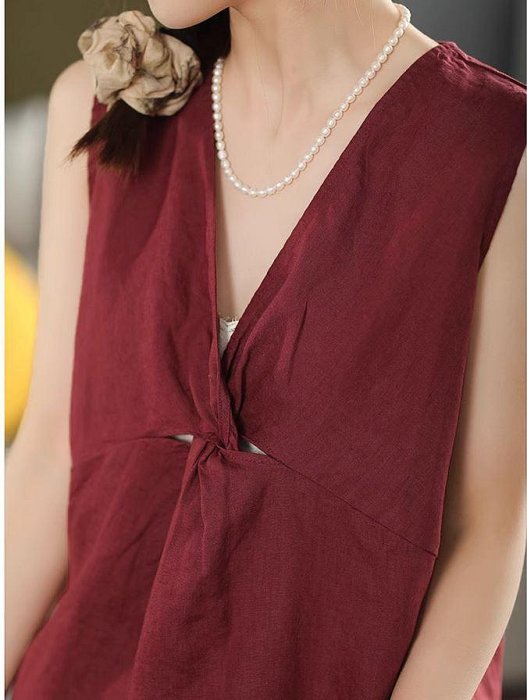 【木棉衣舖】復古砂洗亞麻無袖背心-0615 | Yahoo拍賣