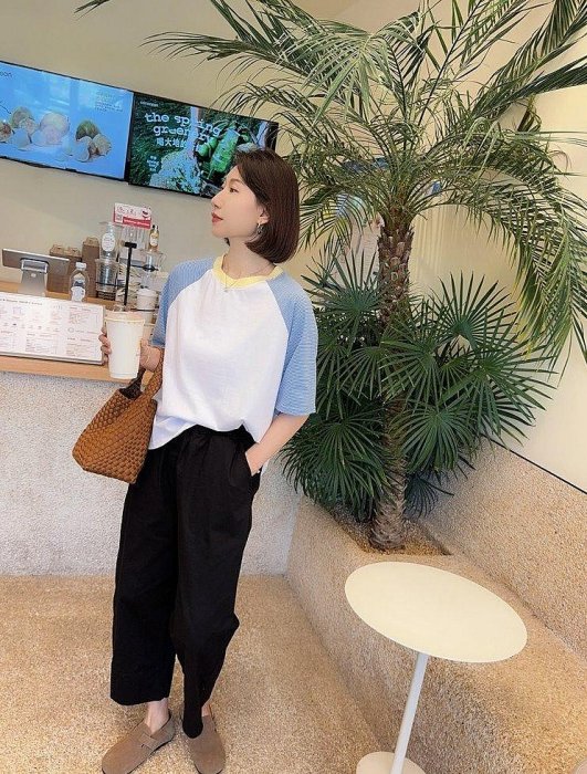 Hello V 正韓 設計感笑臉小標鬆緊腰寬鬆休閒褲*黑卡其*【S0608-136】 | Yahoo拍賣