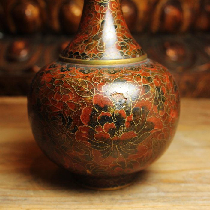 【桑園の】清代老件 景泰藍 銅胎 掐絲琺瑯 金絲花 銅花瓶 藝術品 珍藏老件 (委託品) Q 8017 A01 | Yahoo拍賣