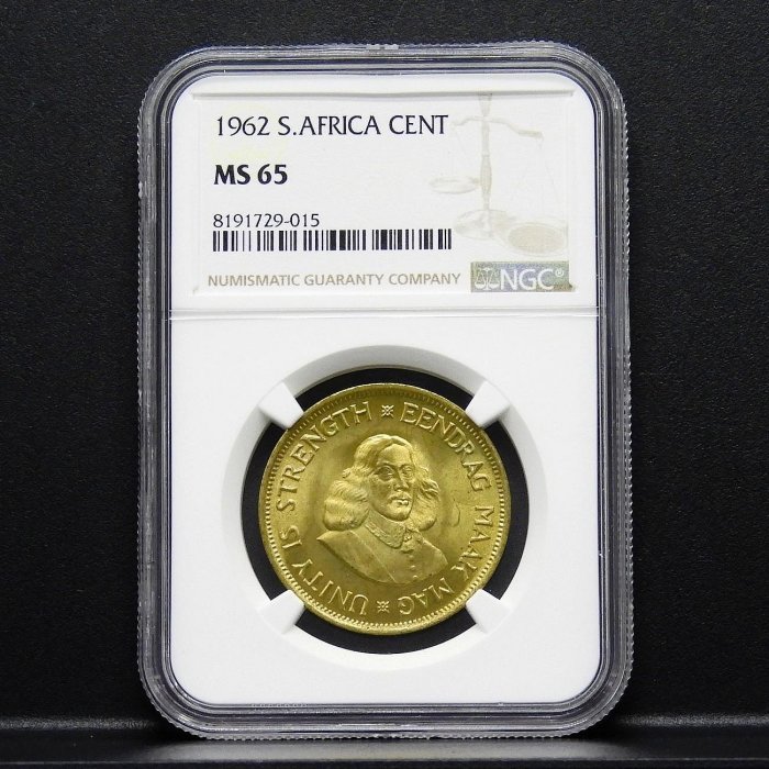 【周日結標】(Y052-32)=鑑定幣=1962年 南非 1CENT銅幣=1枚=NGC MS65 =保真 | Yahoo拍賣