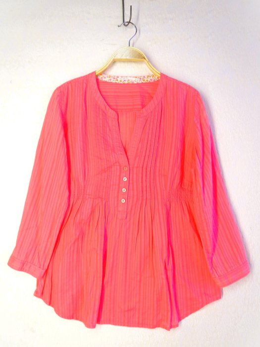 ＊私房精選＊99起標無底價＊lativ專櫃 橘色V領條紋長袖棉麻上衣(M)3386 | Yahoo拍賣