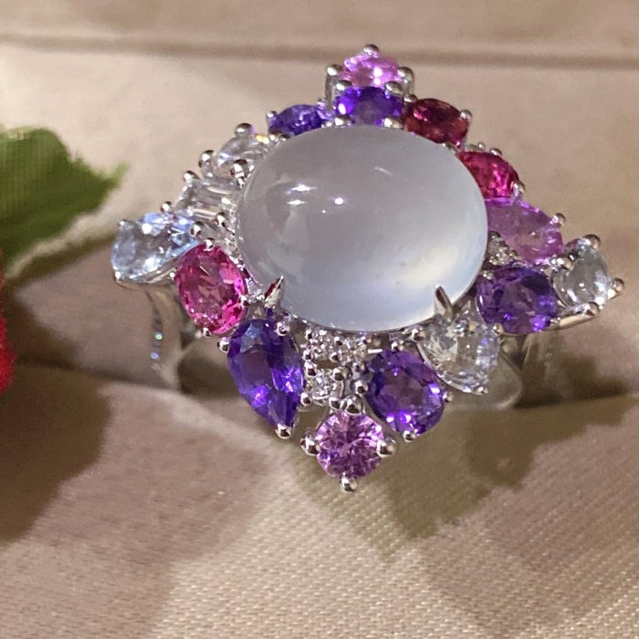 年終賠售换現美品一元起標無底價美品設計款 天然A貨翡翠冰種放光蛋面 繁花錦簇 18K金彩寶鑽戒 附 鑑定書 只標6天 | Yahoo拍賣
